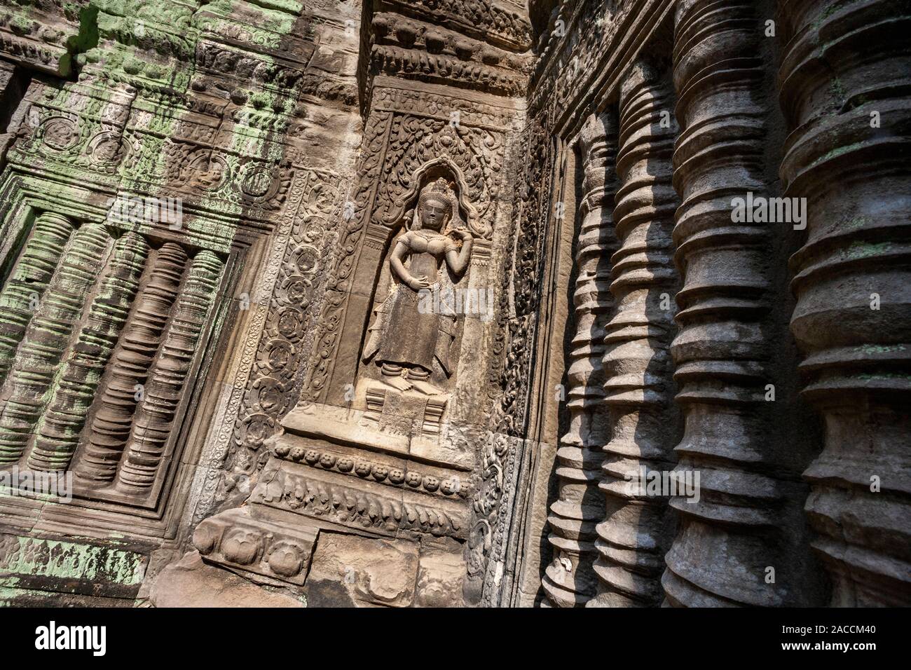 Sculpture at Angkor Wat in Cambodia. Angkor is the largest Hindu temple ...