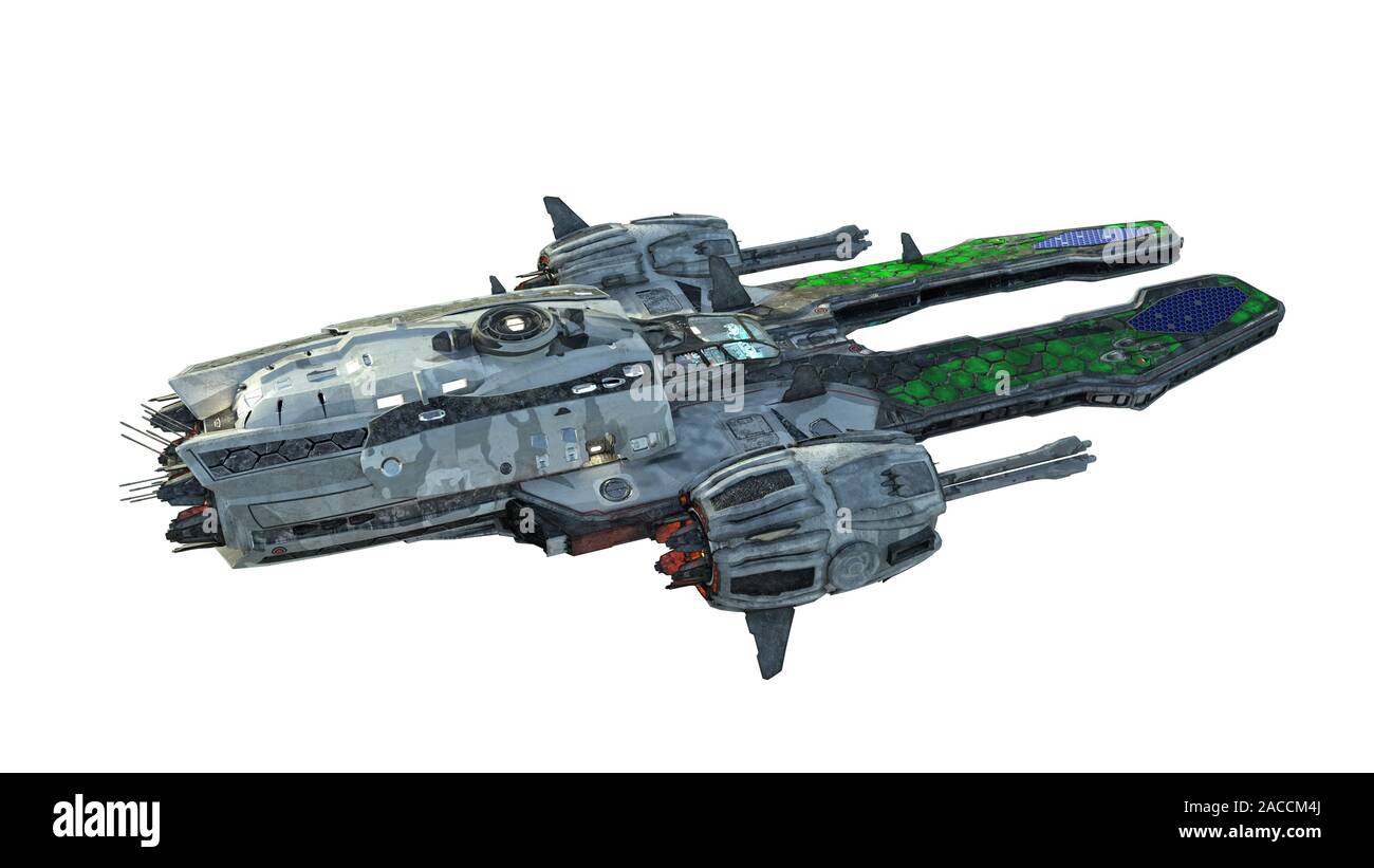 Alien UFO spaceship, spacecraft in flight isolated on white background ...