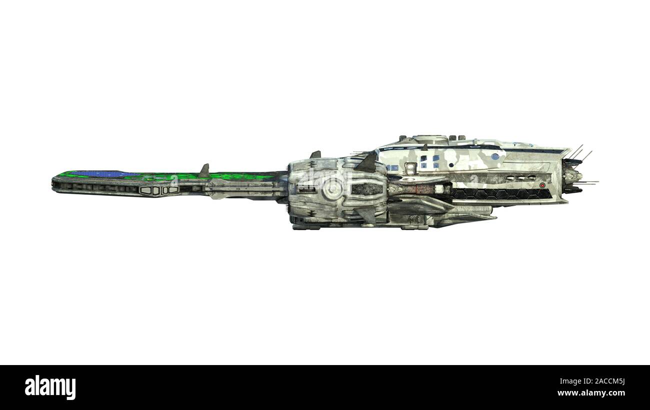 Alien UFO spaceship, spacecraft in flight isolated on white background ...