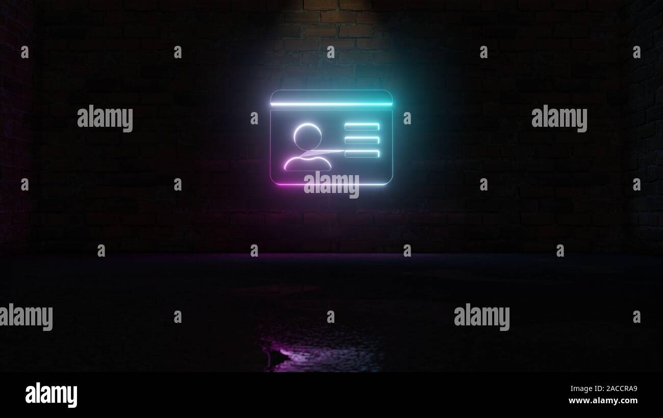 3D rendering of blue violet neon symbol of id card with personal photo ...
