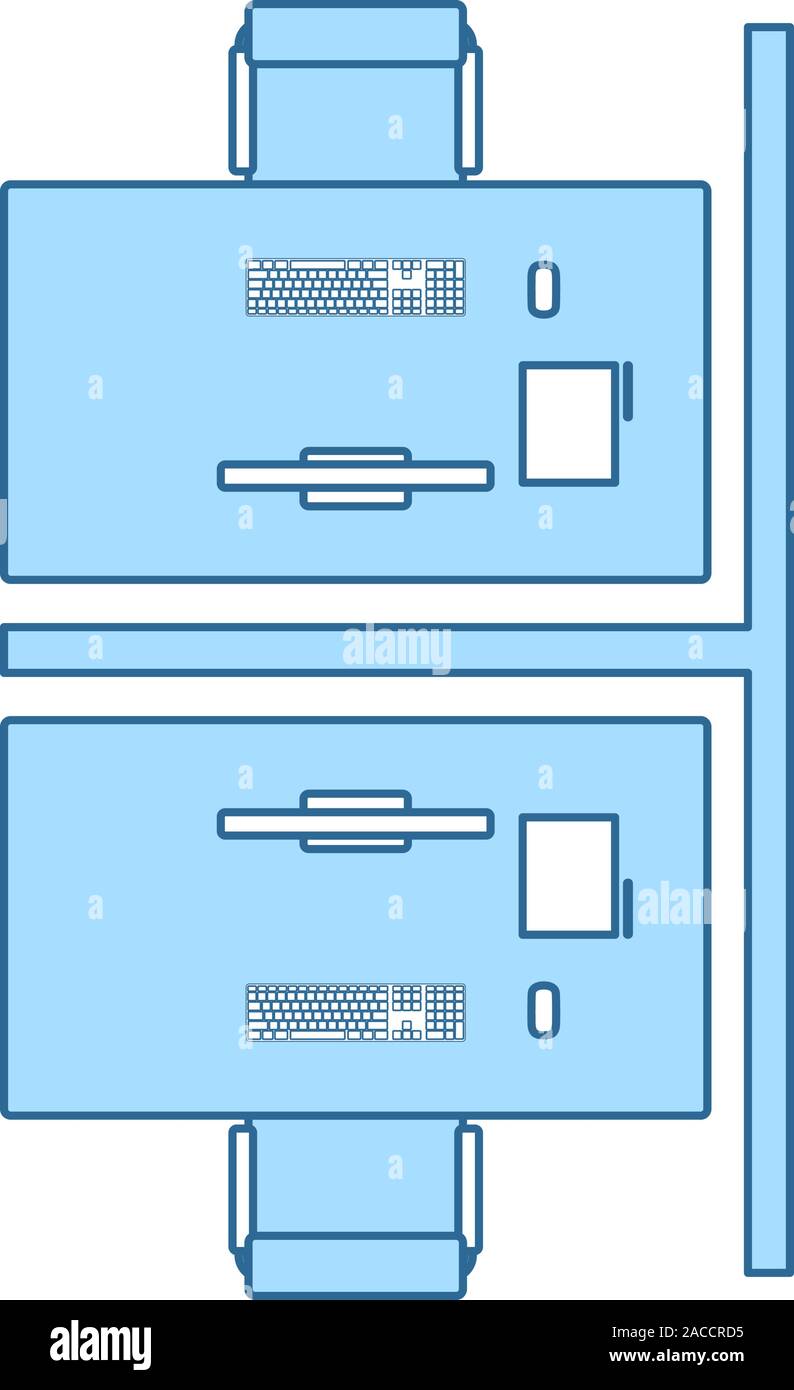Office table top view icon. Thin Line With Blue Fill Design. Vector ...