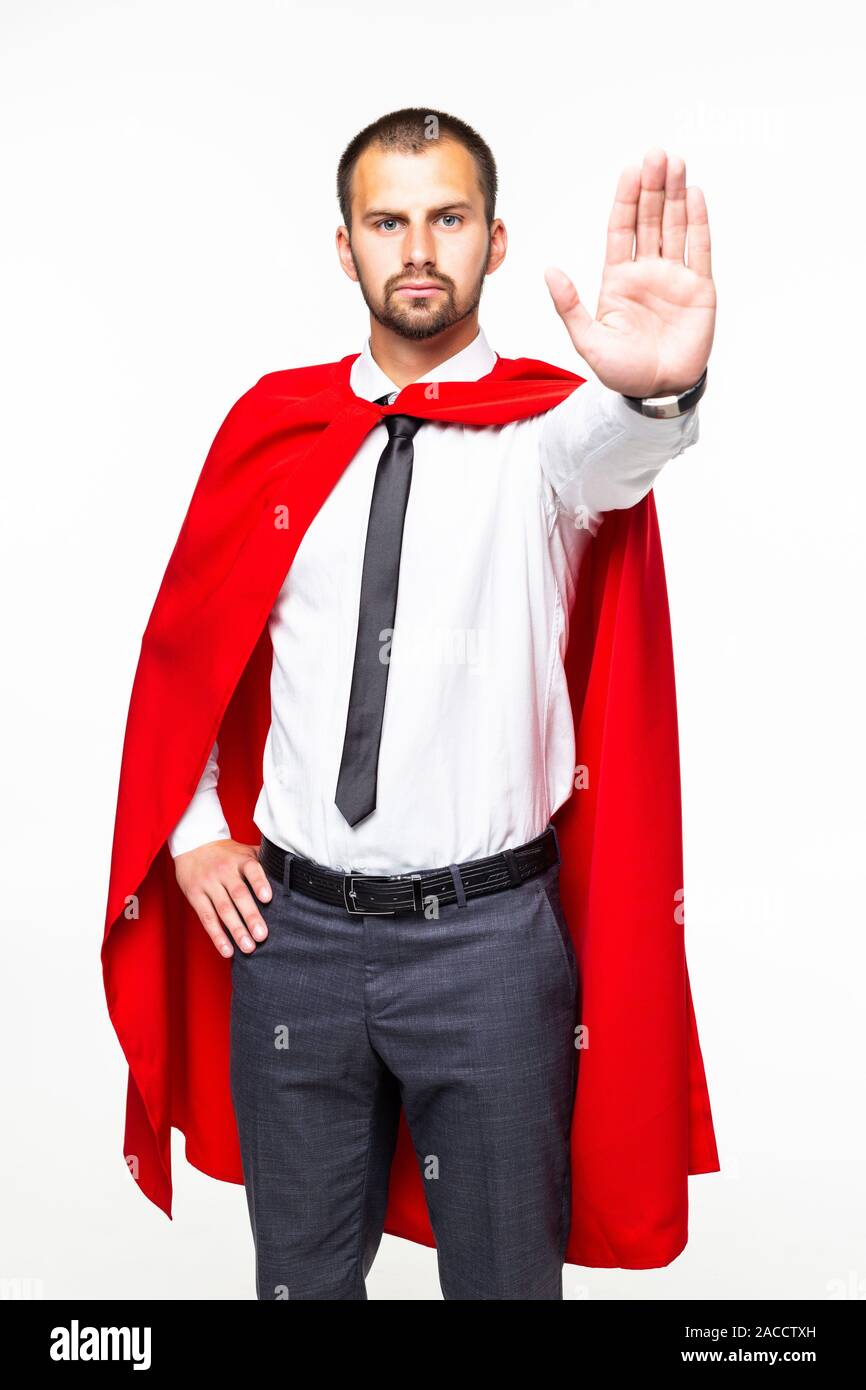 Super hero making stop sign Stock Photo - Alamy
