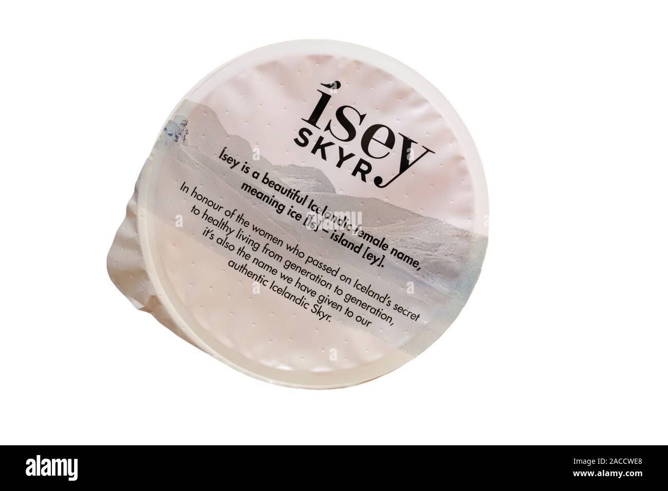 Looking down on lid on tub of Isey Skyr strawberry explaining the ...