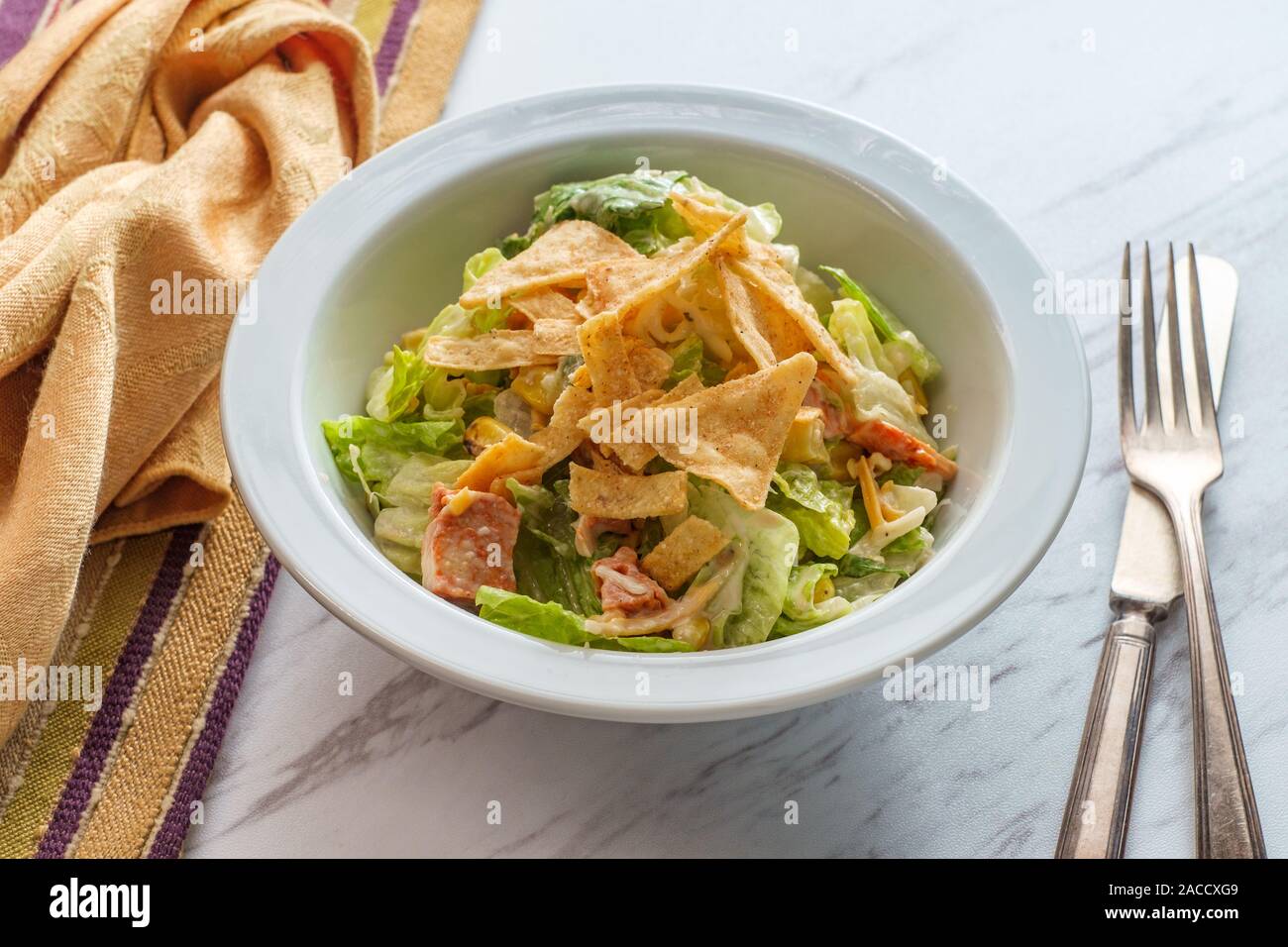 Chicken Santa Fe salad with tortilla strips and spicy chipotle ranch ...