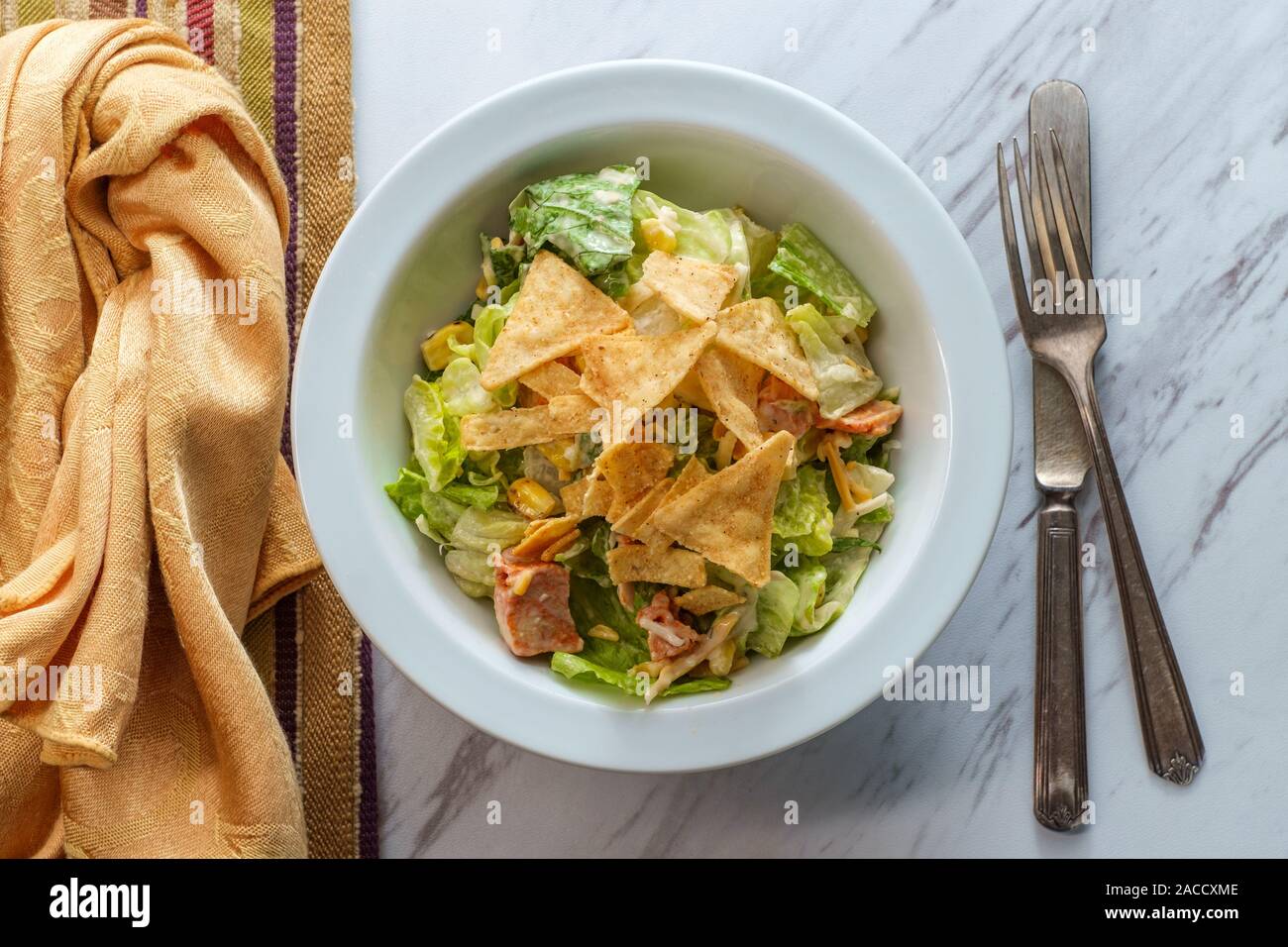 Chicken Santa Fe salad with tortilla strips and spicy chipotle ranch ...