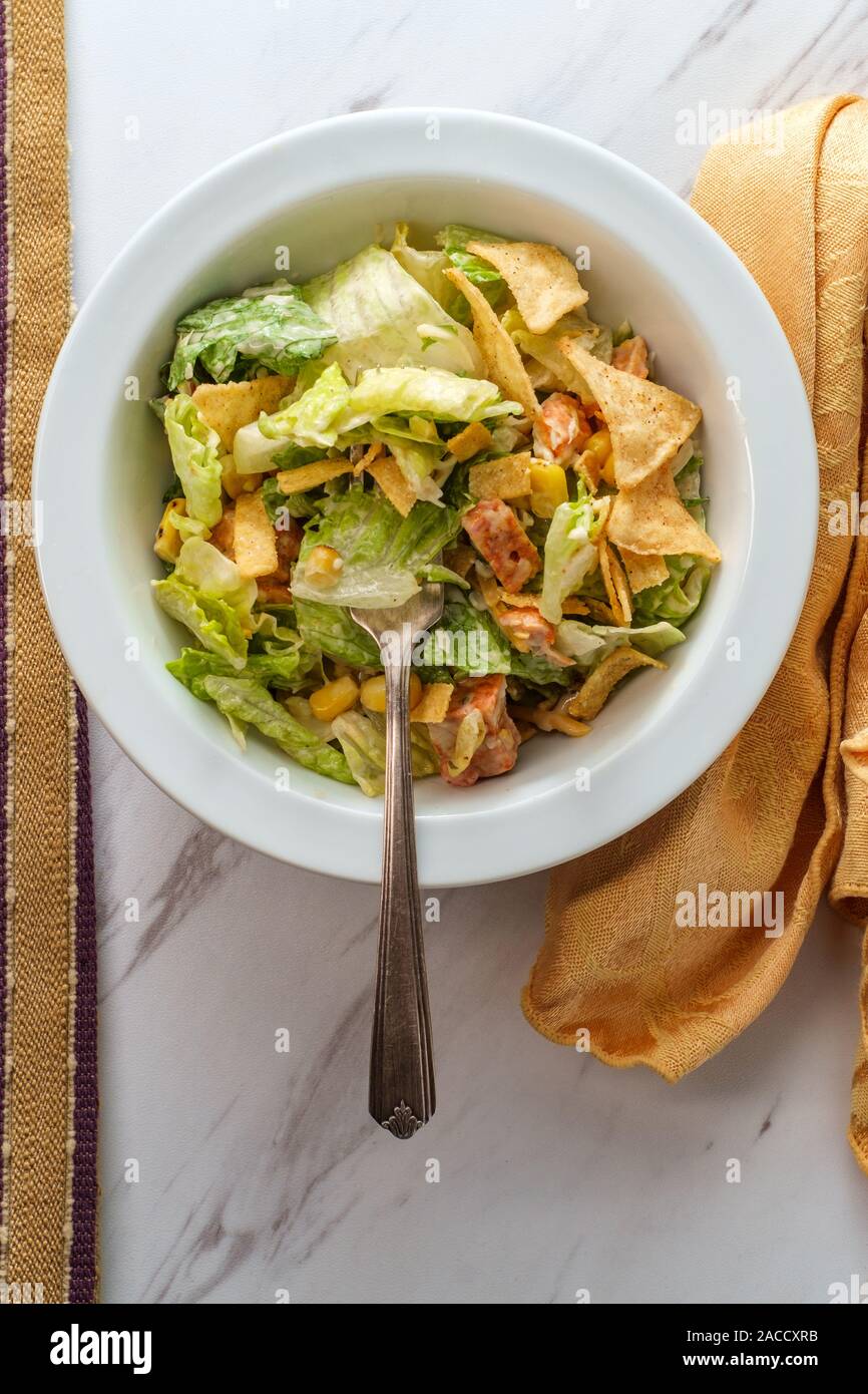 Chicken Santa Fe salad with tortilla strips and spicy chipotle ranch ...