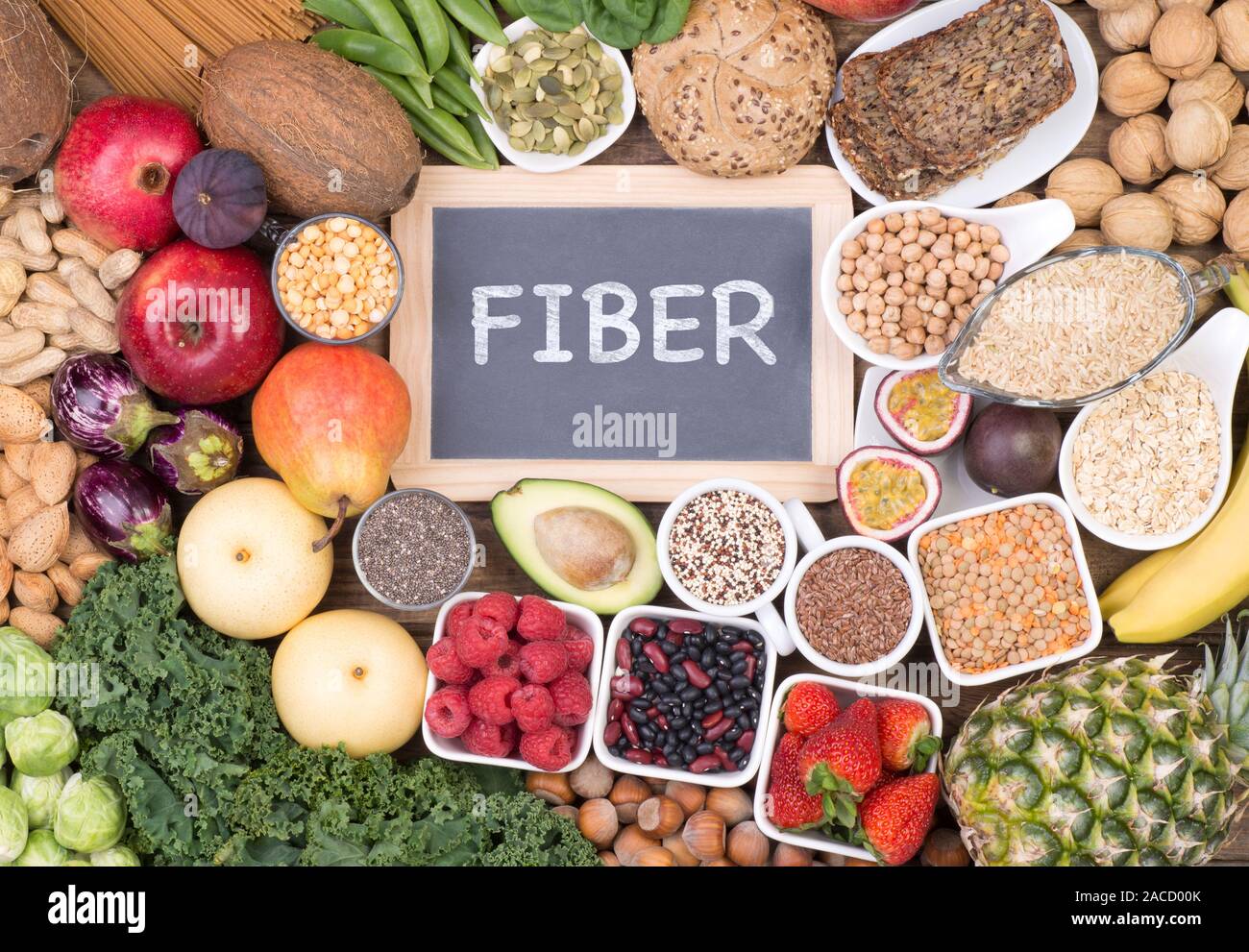 Food rich in fiber, top view Stock Photo - Alamy