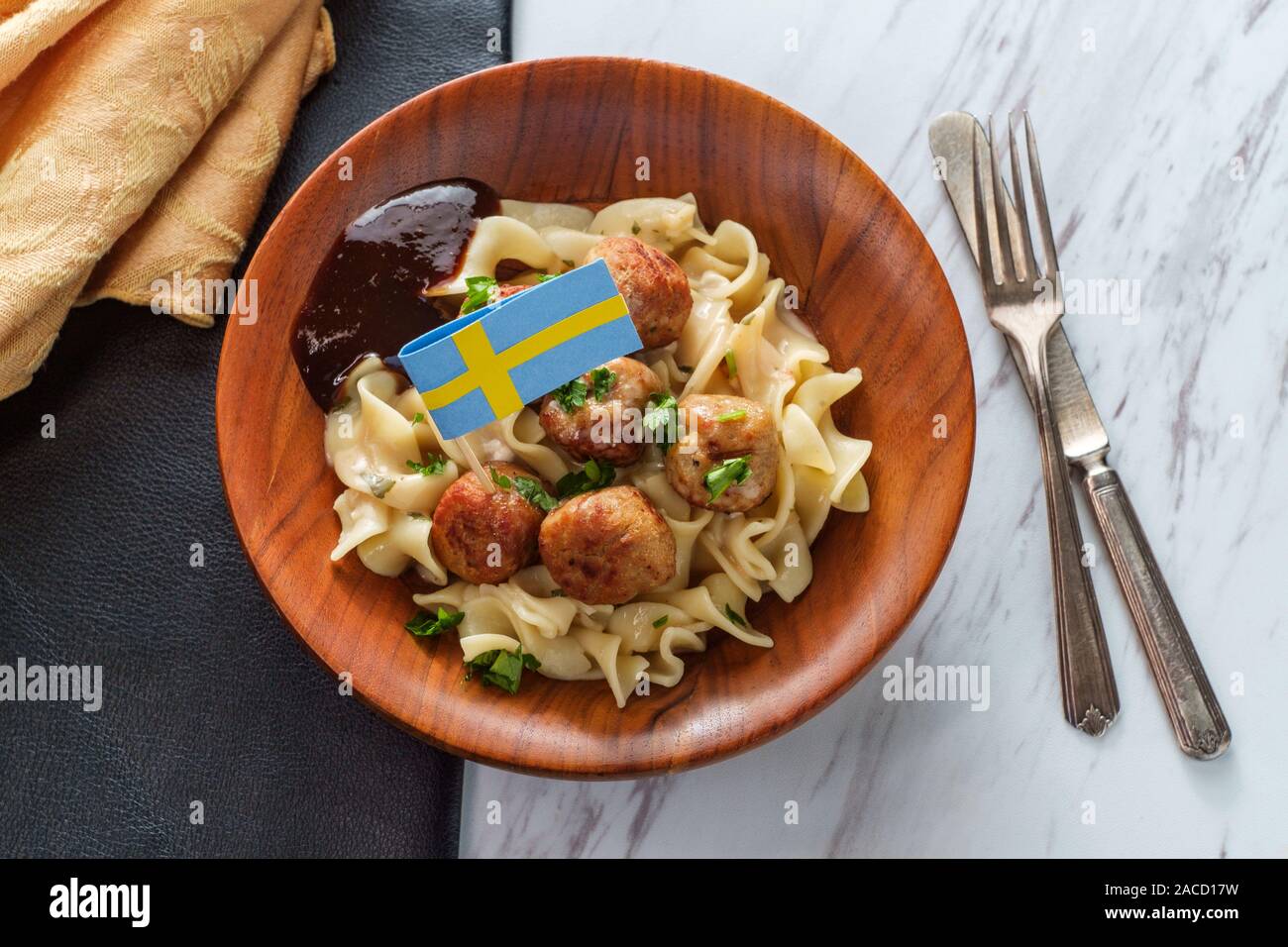 Swedish meatballs with mini flag toothpick noodles gravy and jelly in ...