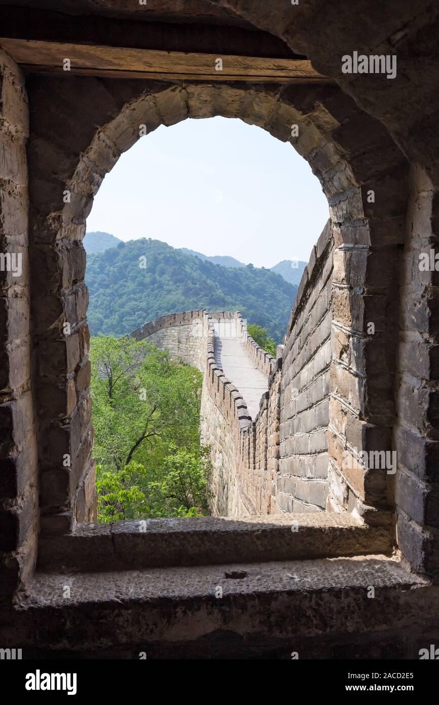 Window opening, which offers a view of the Great Wall of China Stock ...