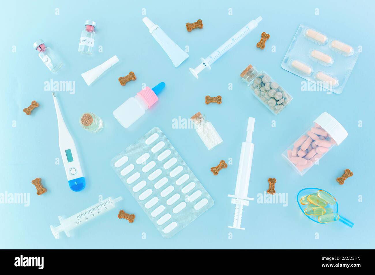 animal medicine background with supplement and different medication for ...