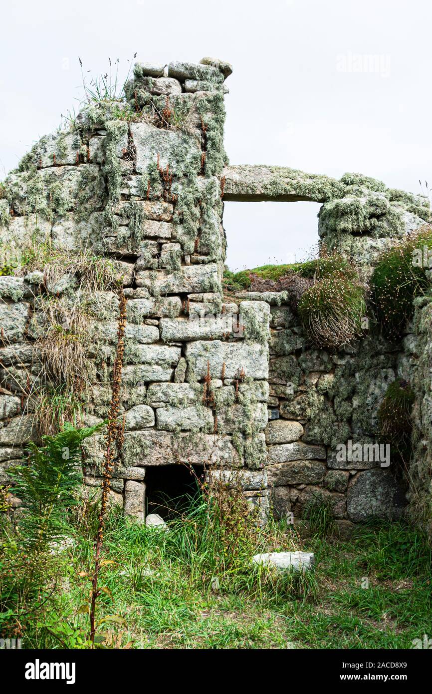 The inside of the remains of an abandoned building on the island of ...