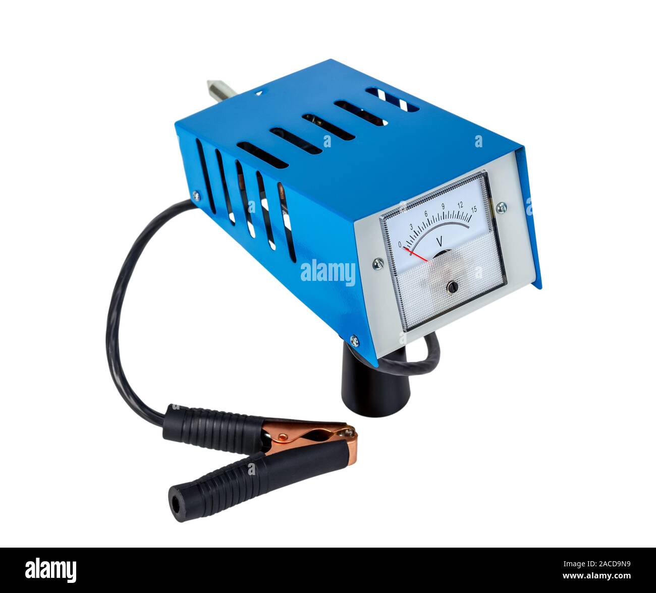 Analog car battery tester, power test load fork, isolated on a white ...