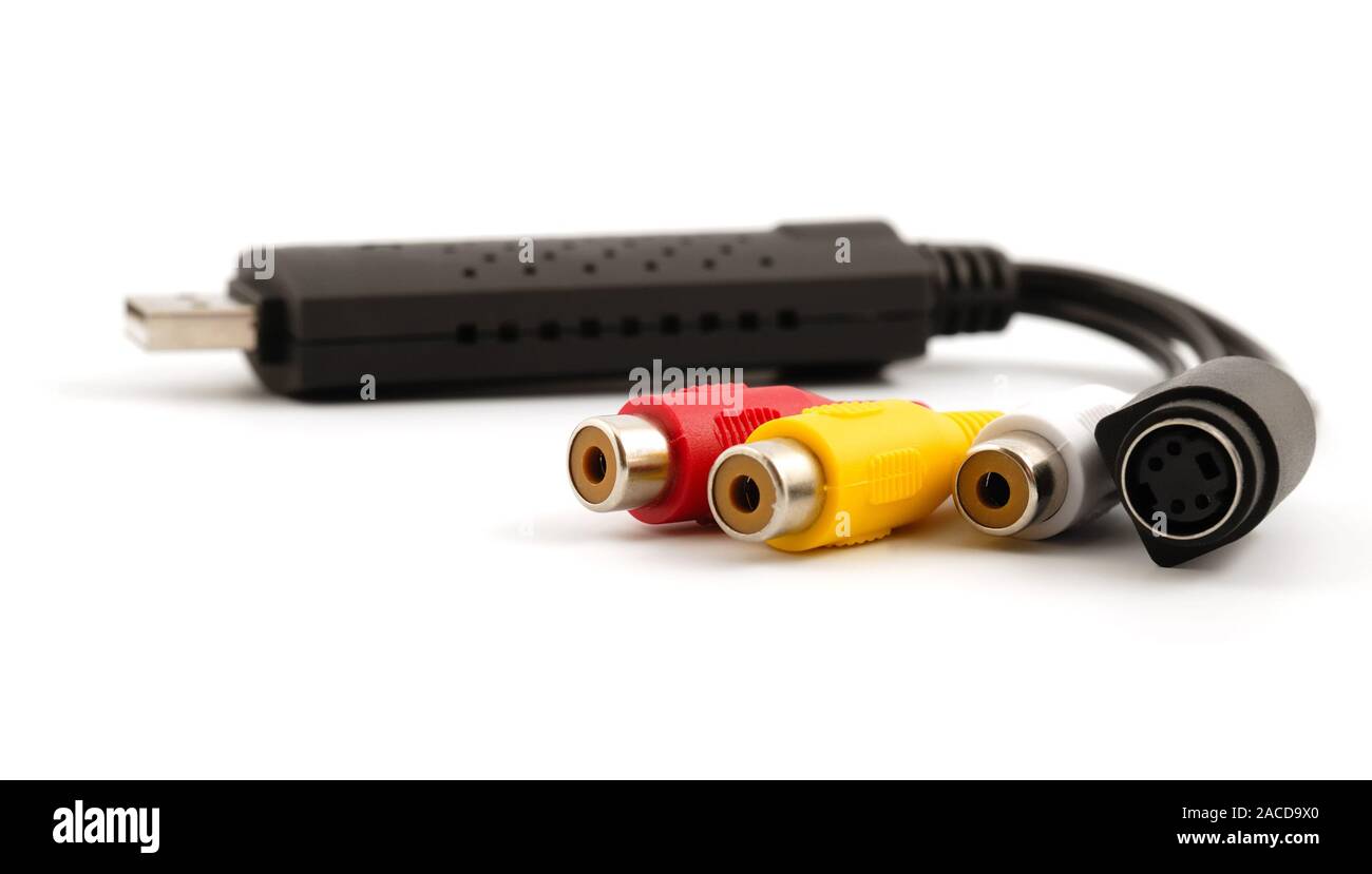 USB video audio capture adapter VHS to DVD hdd tv card on a white ...