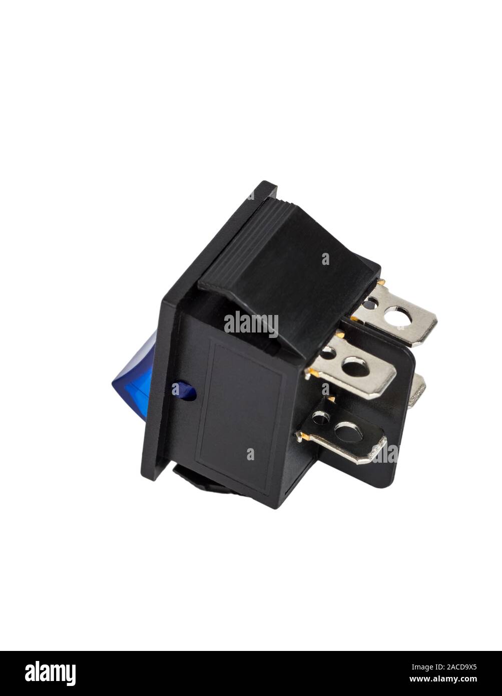 Blue electrical power switch, electronic component, isolated on white ...