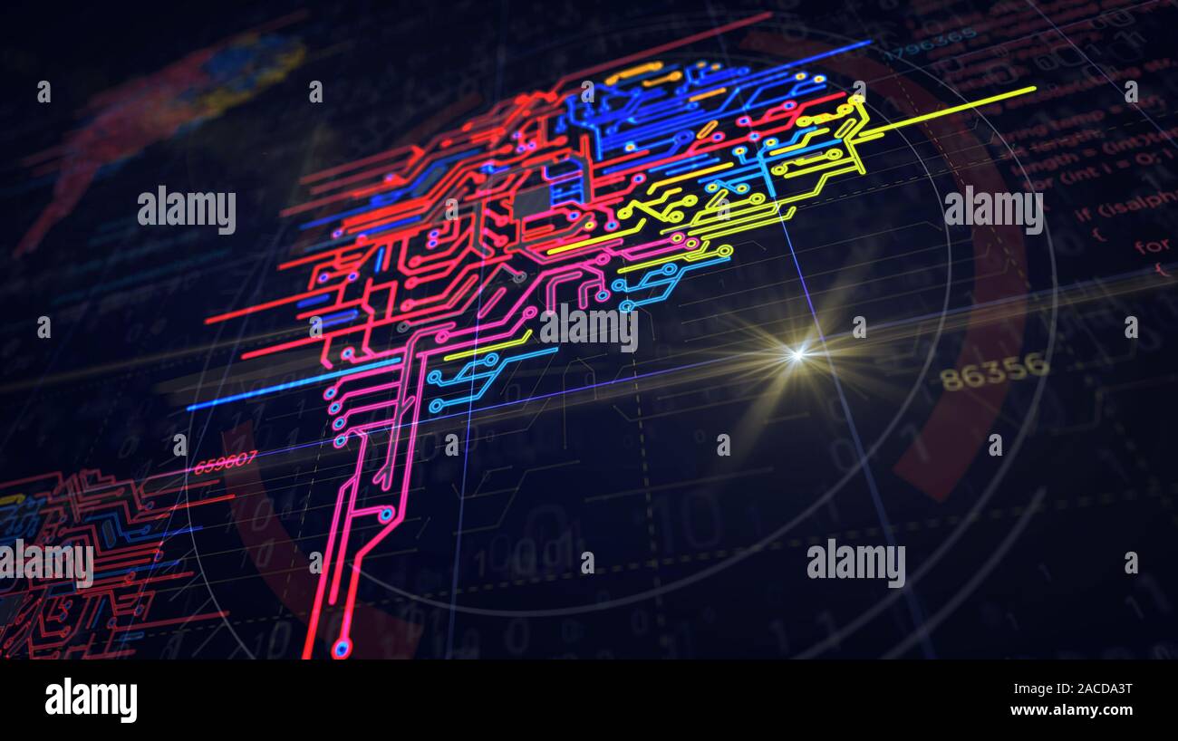 Cybernetic Brain Project Creating Abstract Concept Of Cyber Technology Machine And Deep