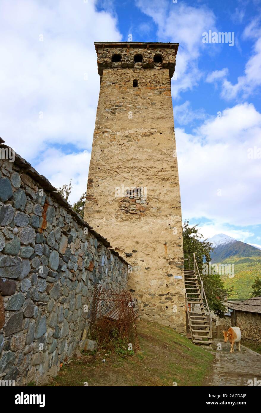 One of Historic Svan Tower-houses in the Village of Mestia, Svaneti ...