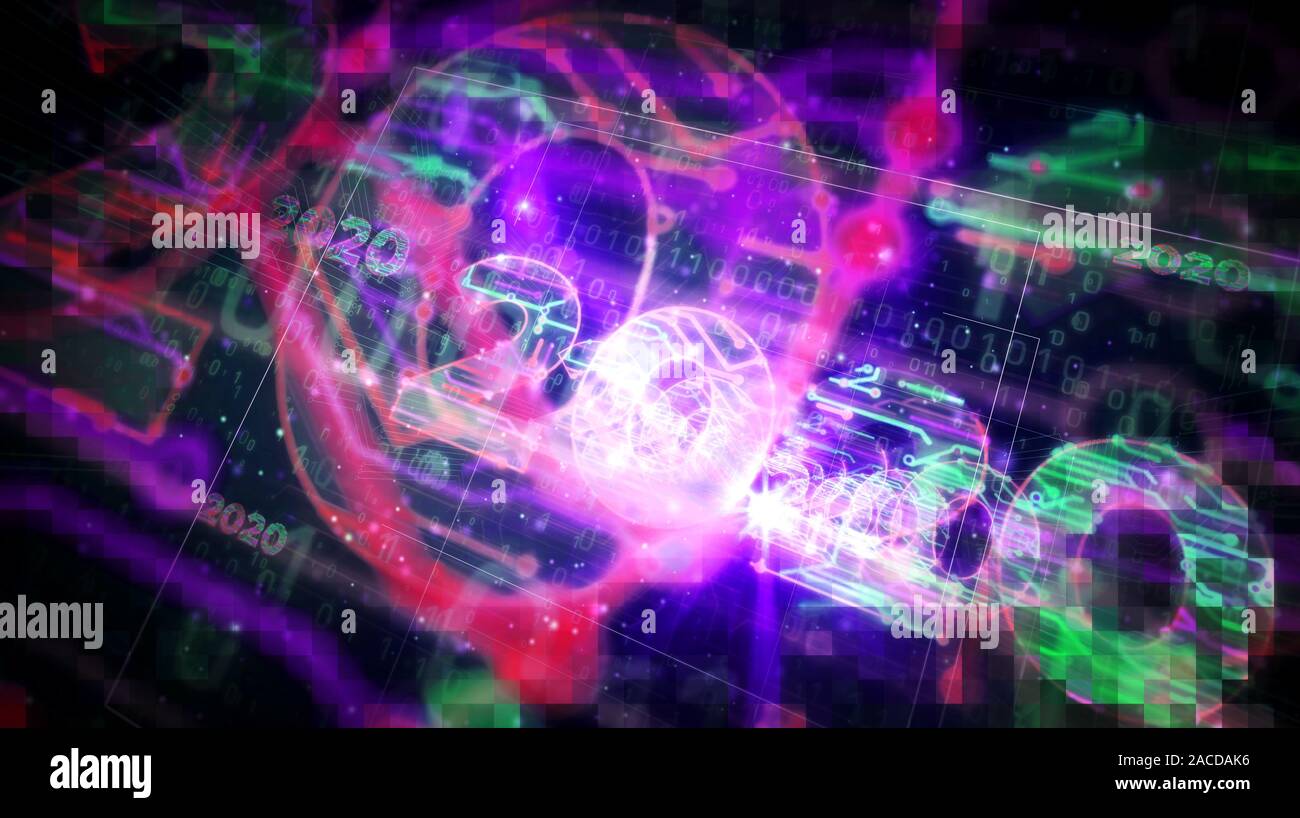 2020 year number cyber style futuristic 3D rendering illustration ...