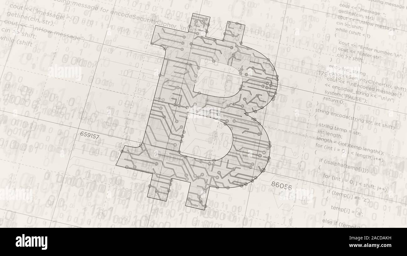 Bitcoin symbol project creating. Abstract concept of blockchain ...