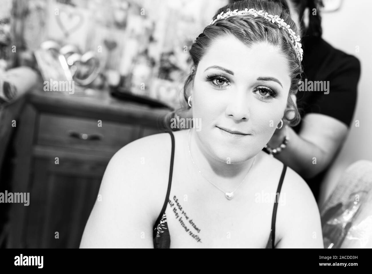 A gorgeous bride getting ready for her special day, bridal preparation ...