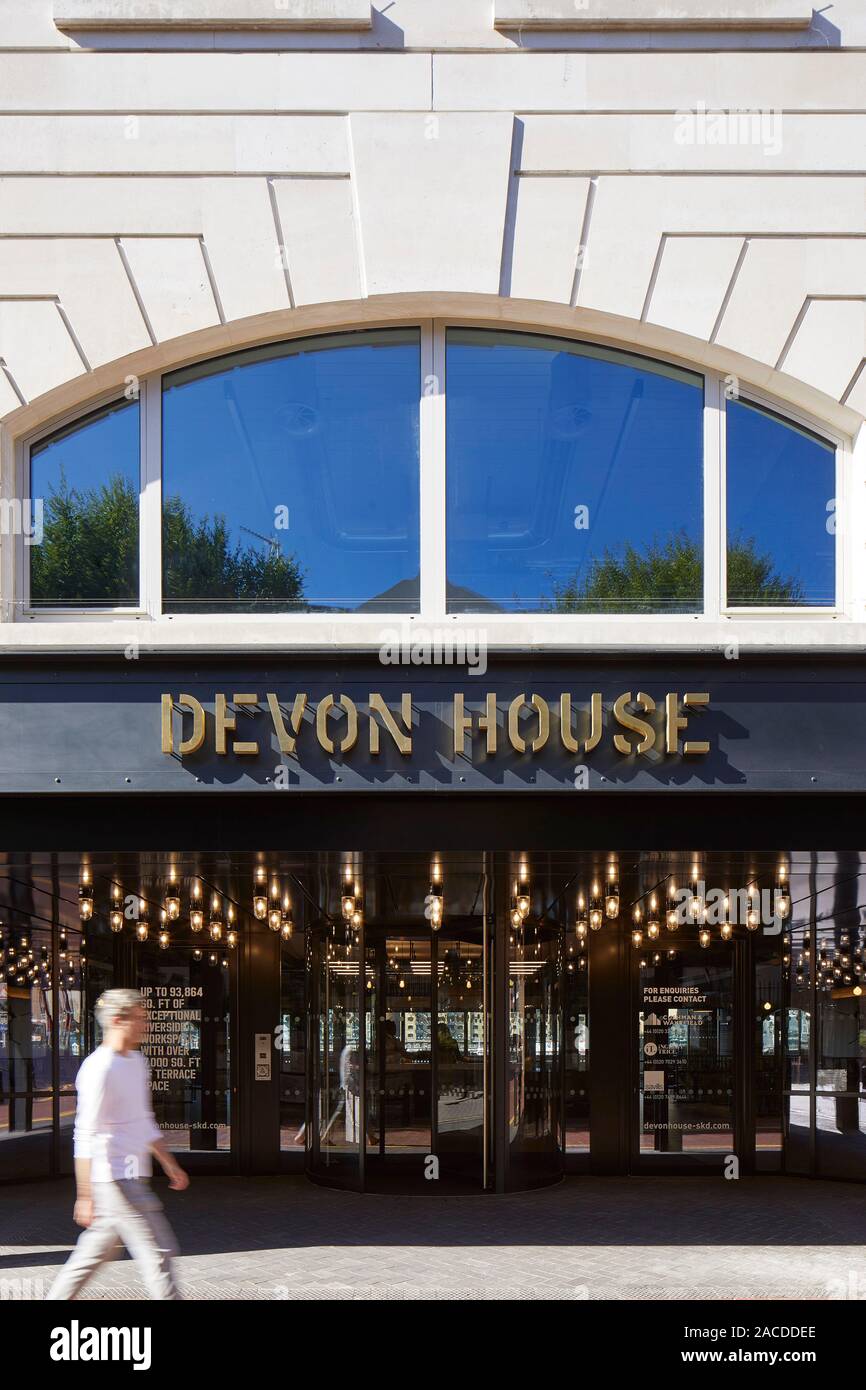 Front elevation of main entrance. Devon House, London, United Kingdom. Architect: Stiff ...