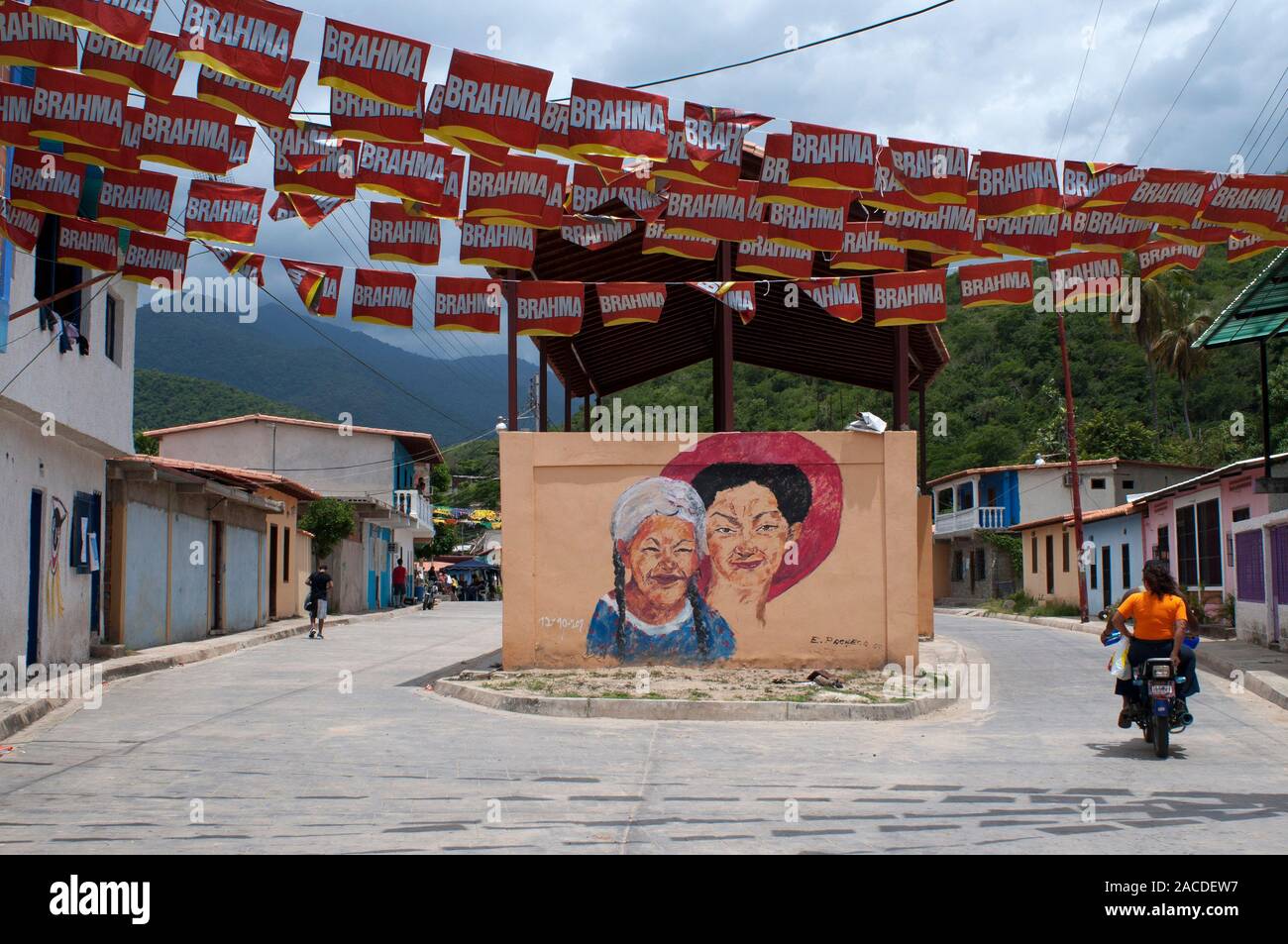 Houses in the main street of Chuao village in Falcon state in Venezuela ...