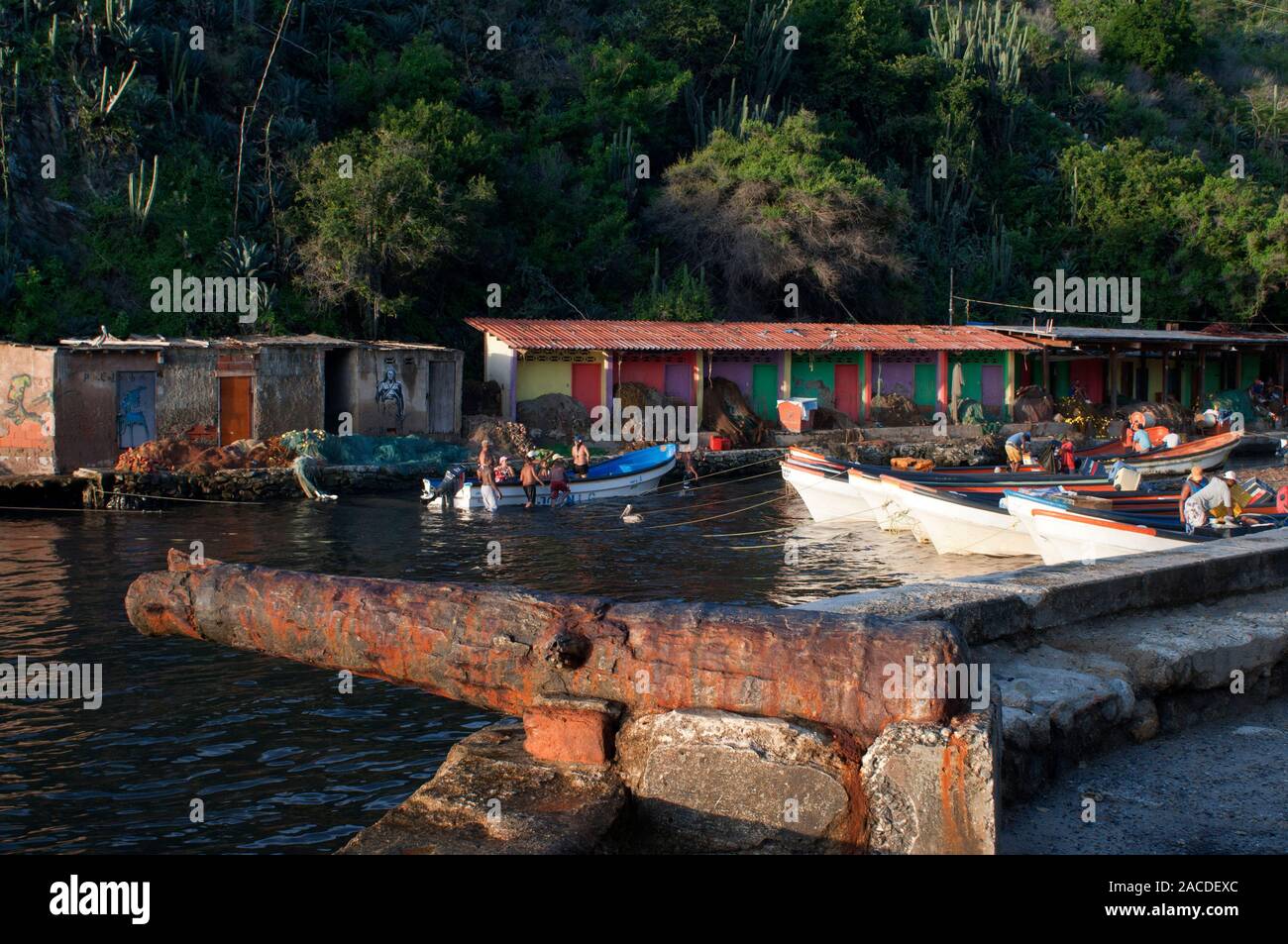 Malecon and cannon in Choroni beach in Falcon state in Venezuela ...