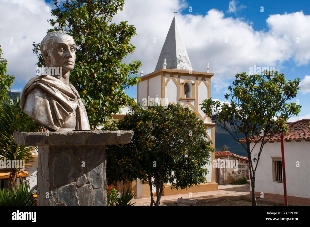 Simon Bolivar the liberator statue in Los Nevados village in andean ...