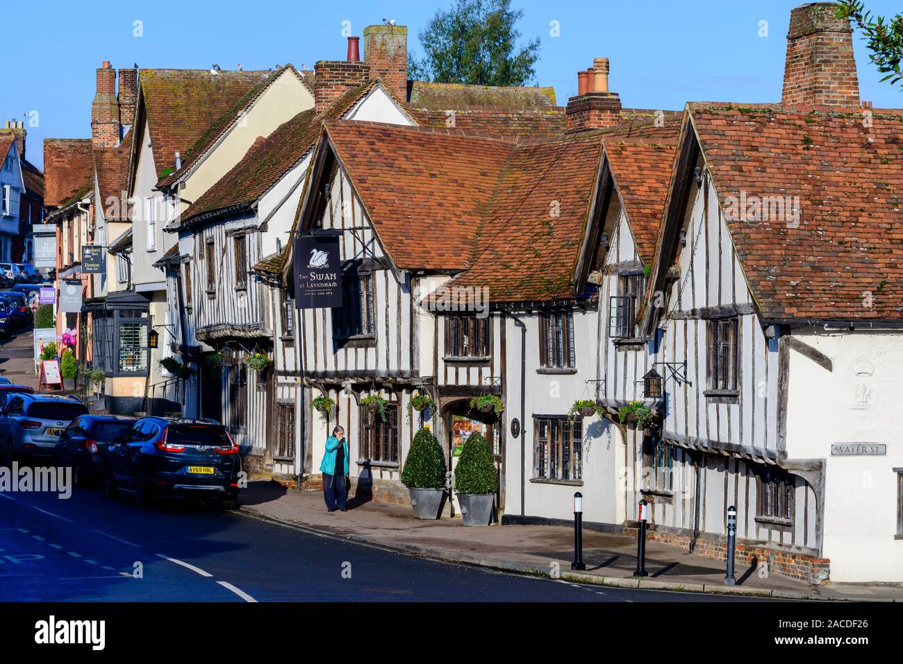 The High Street in Lavenham with the Swan Hotel on the right, Lavenham ...