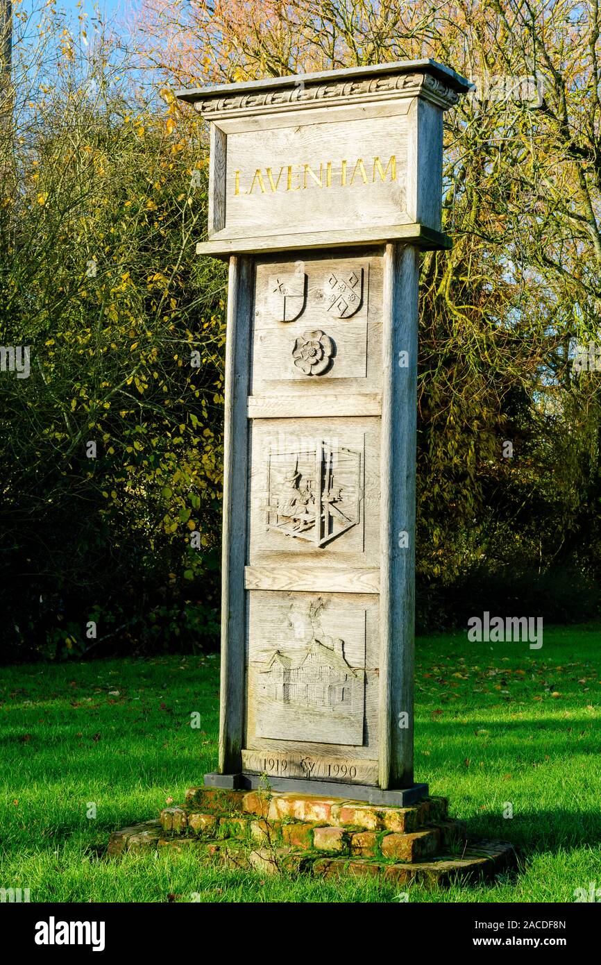 Village sign in the Suffolk Village of Lavenham, Suffolk, England, UK ...