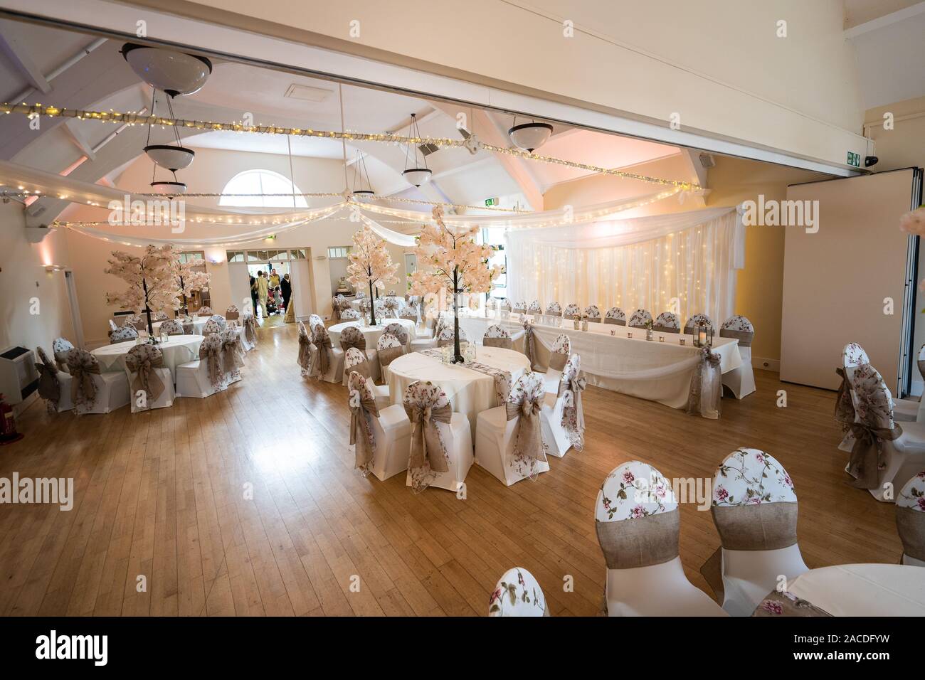 A venue dressed for a wedding ceremony at Floral Hall, Tunstall, Stoke ...