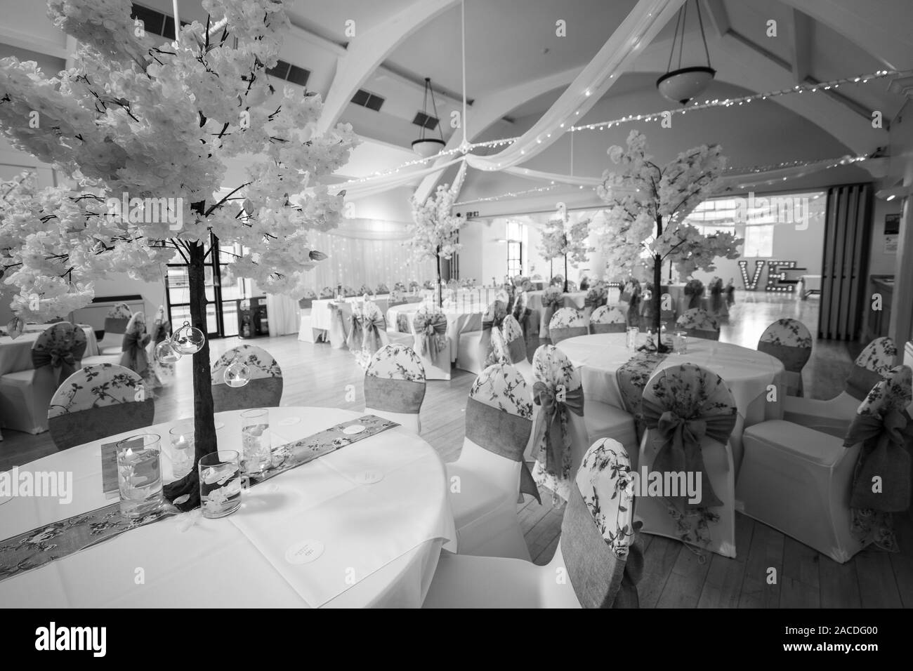 A venue dressed for a wedding ceremony at Floral Hall, Tunstall, Stoke ...