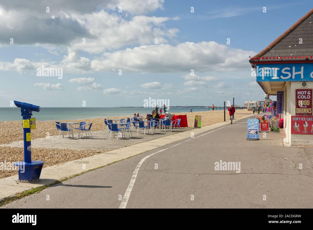 Chichester, England - September 5, 2019: Cafe on the beach and seafront ...