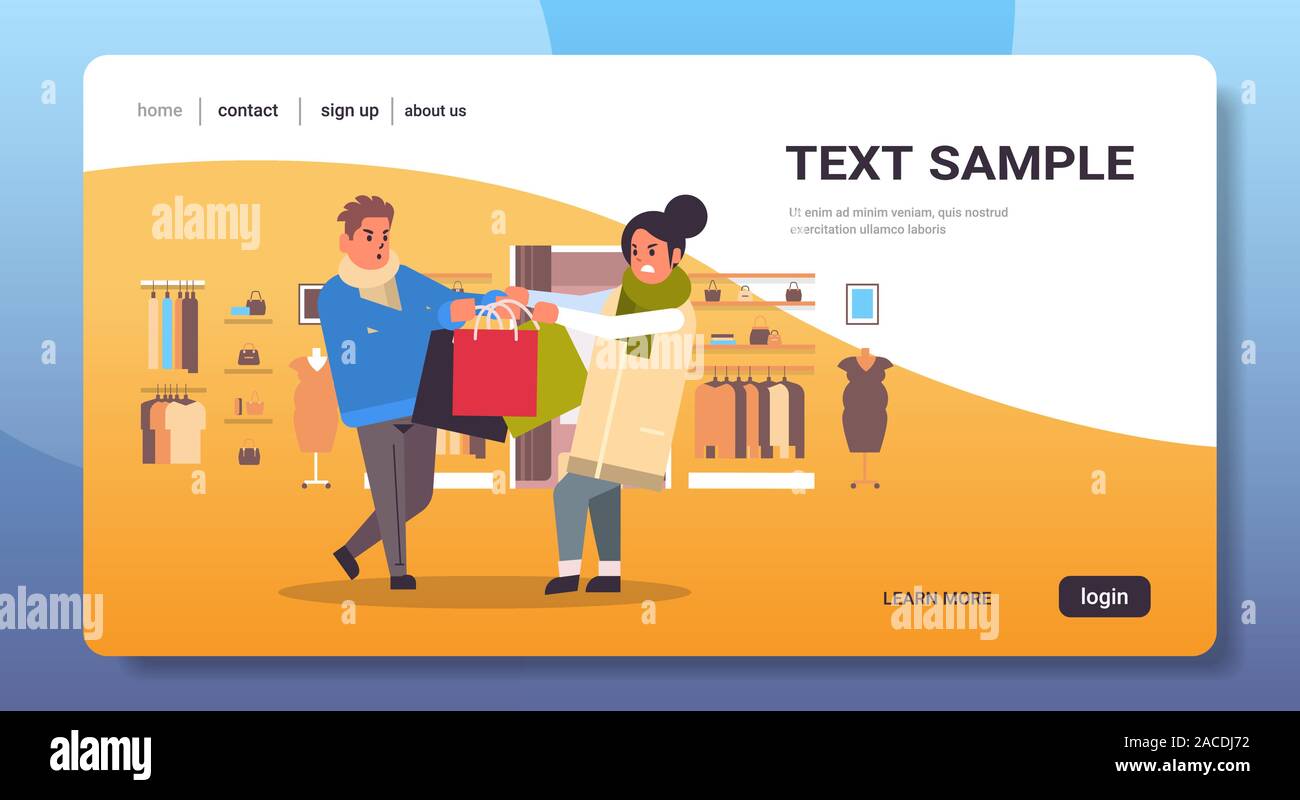 shoppers couple fighting for last gift box man woman customers pulling ...