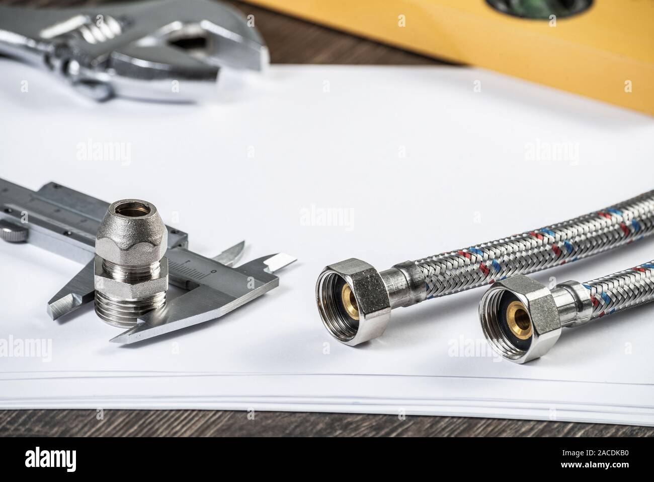 Steel pipeline connector and calipers Stock Photo - Alamy