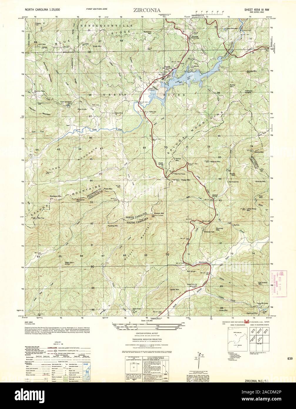 USGS TOPO Map South Carolina NC Zirconia 164106 1954 25000 Restoration ...