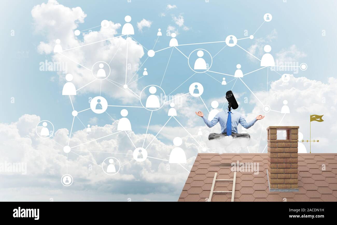 Concept of security and privacy protection with camera headed man ...