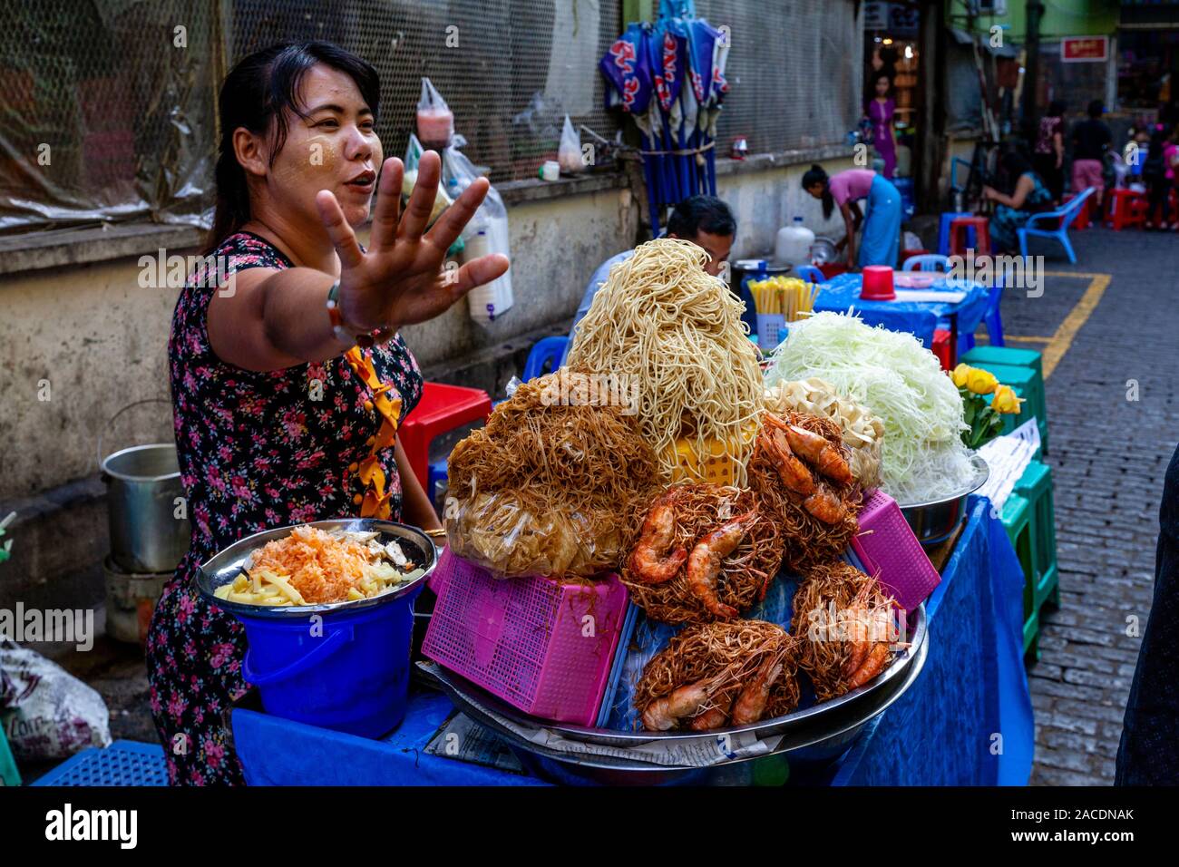A Street Food Stall At Bogyoke Aung San Market, Yangon, Myanmar Stock ...