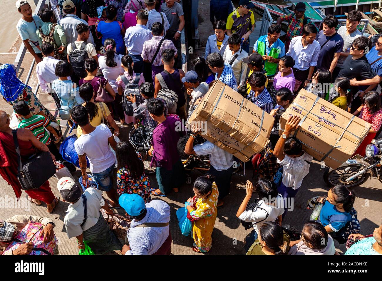 Passengers Board The Dalah Ferry (Dala Ferry) Pansodan Ferry Terminal ...