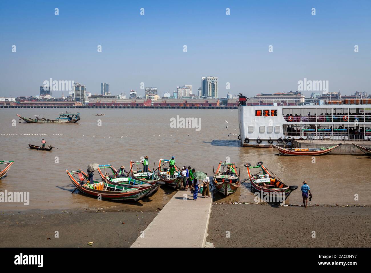 Small Ferry Boats On The Yangon River, Yangon, Myanmar Stock Photo - Alamy