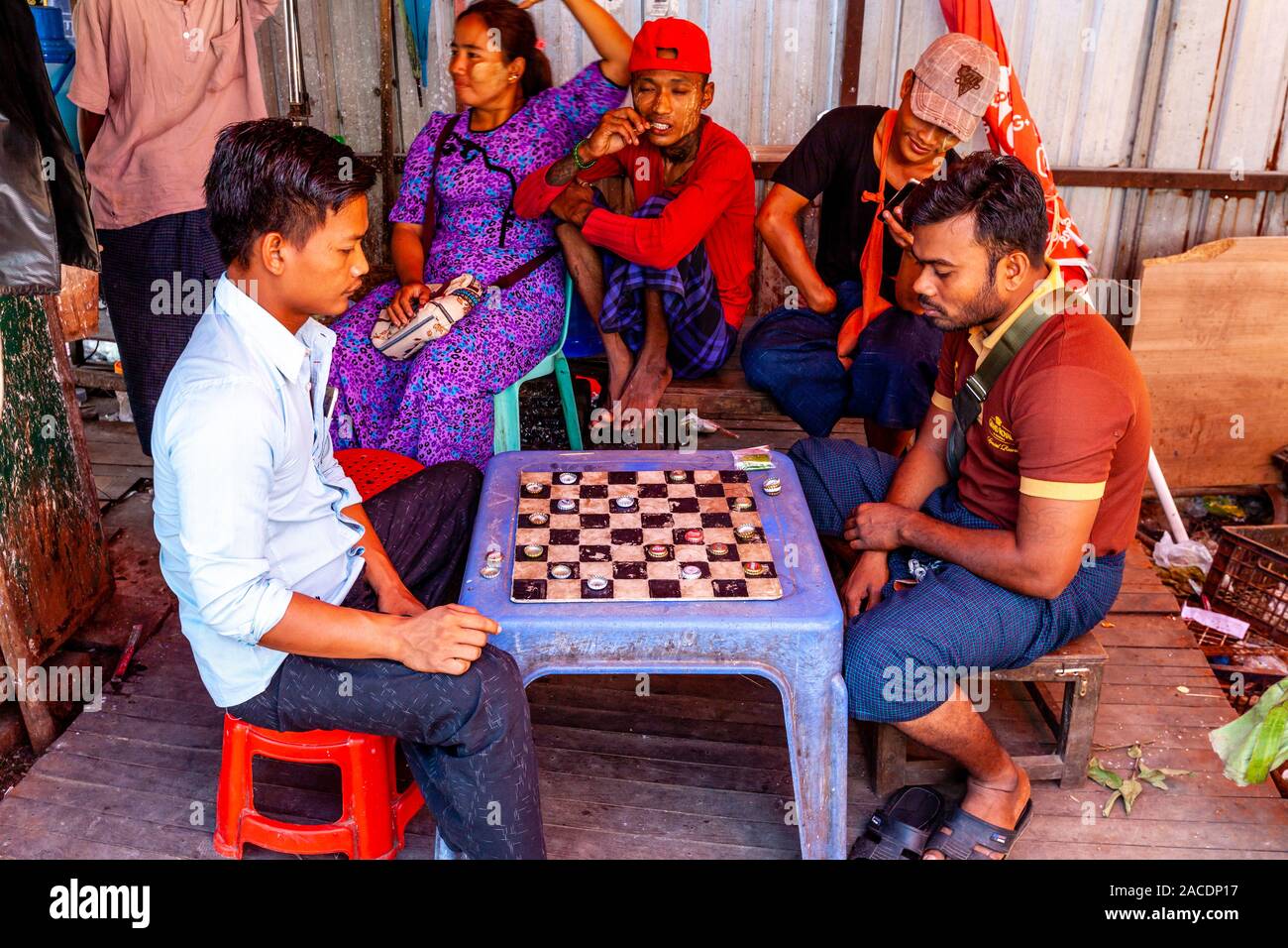 Local Men Playing Board Games, Dalah, near Yangon, Myanmar Stock Photo ...