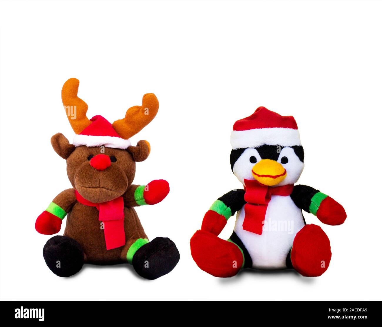 Christmas Penguin And reindeer Isolated On White Stock Photo - Alamy