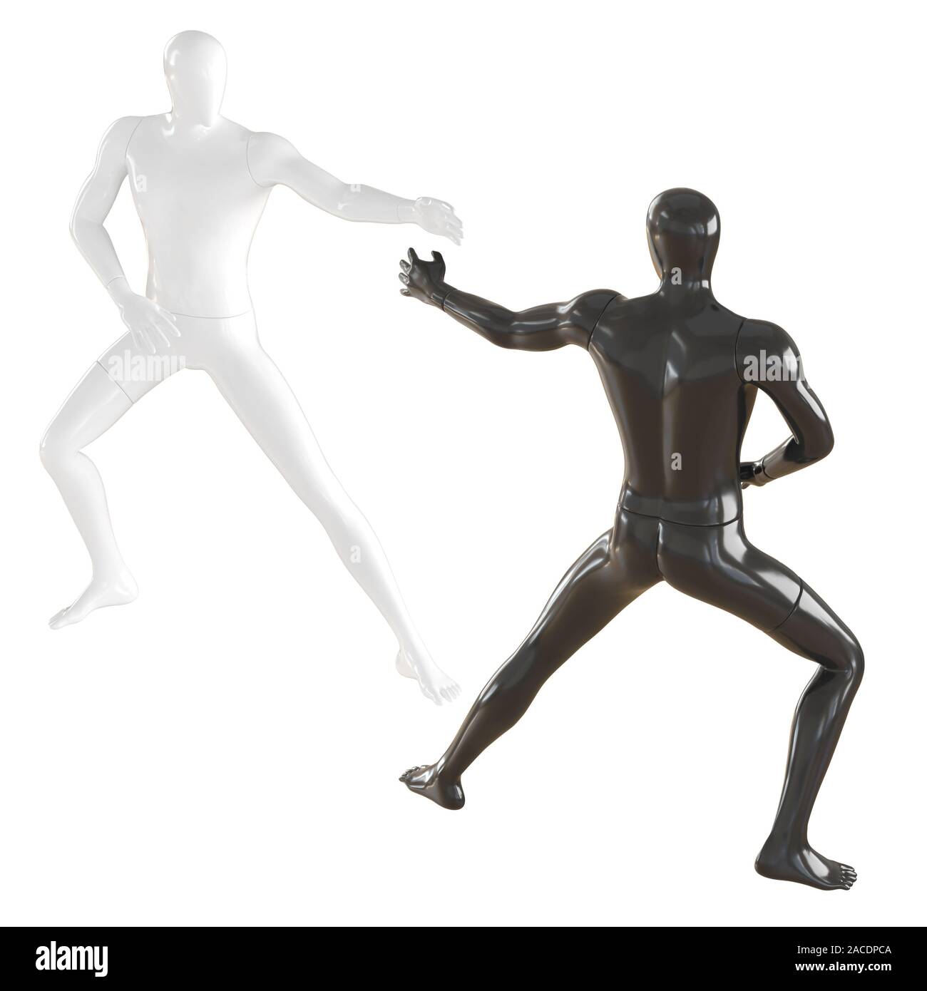 Black and white mannequin stand against each other in pose as in ...