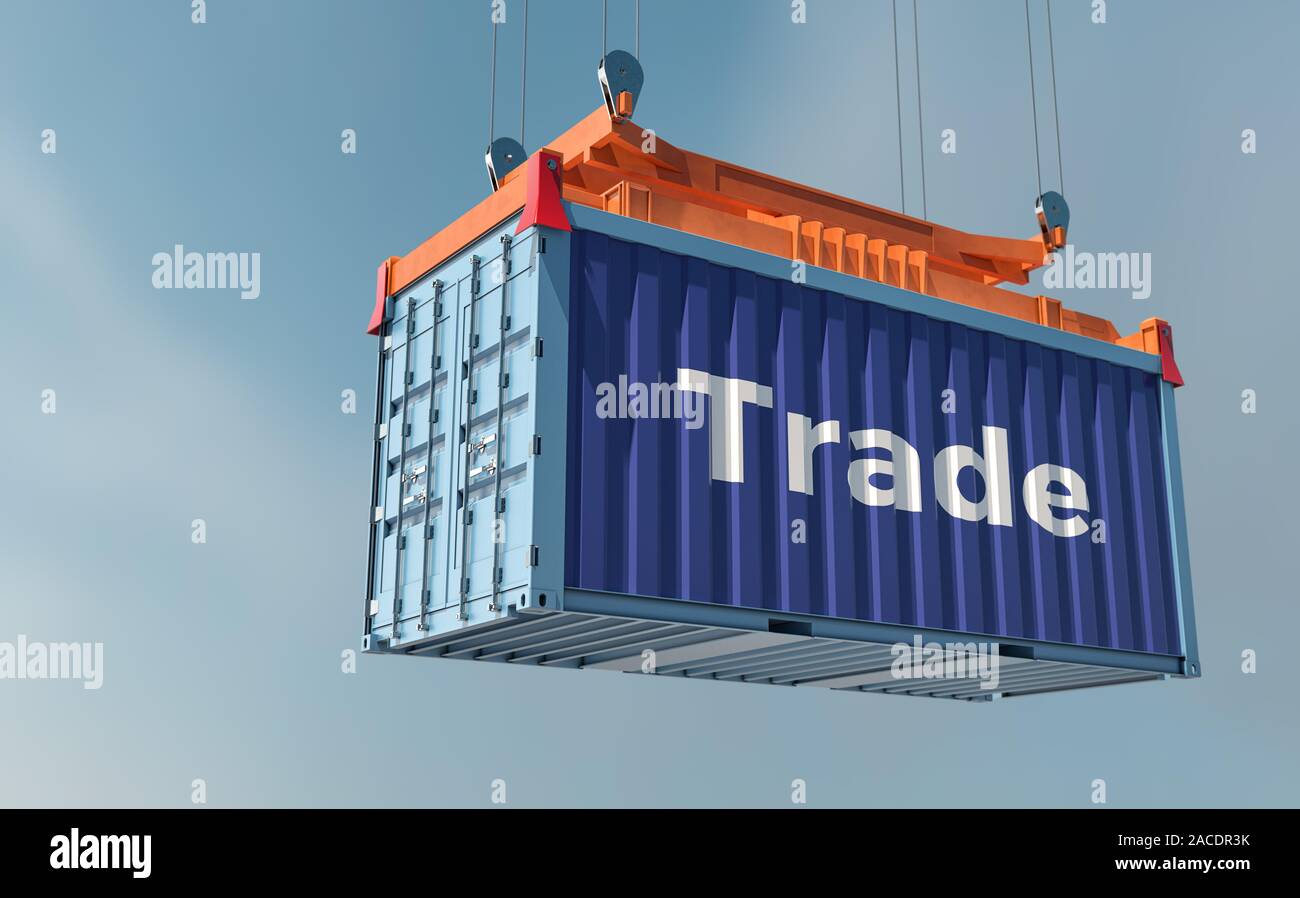 Freight container hanging on a spreader - 3D Rendering Stock Photo - Alamy