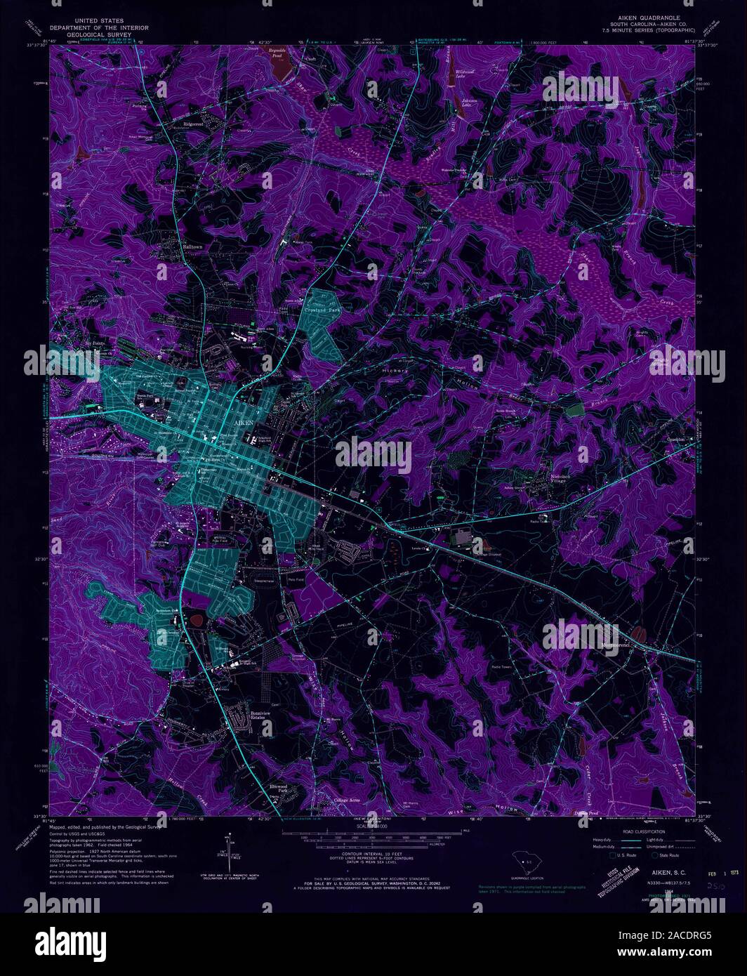 USGS TOPO Map South Carolina SC Aiken 260702 1964 24000 Inverted ...