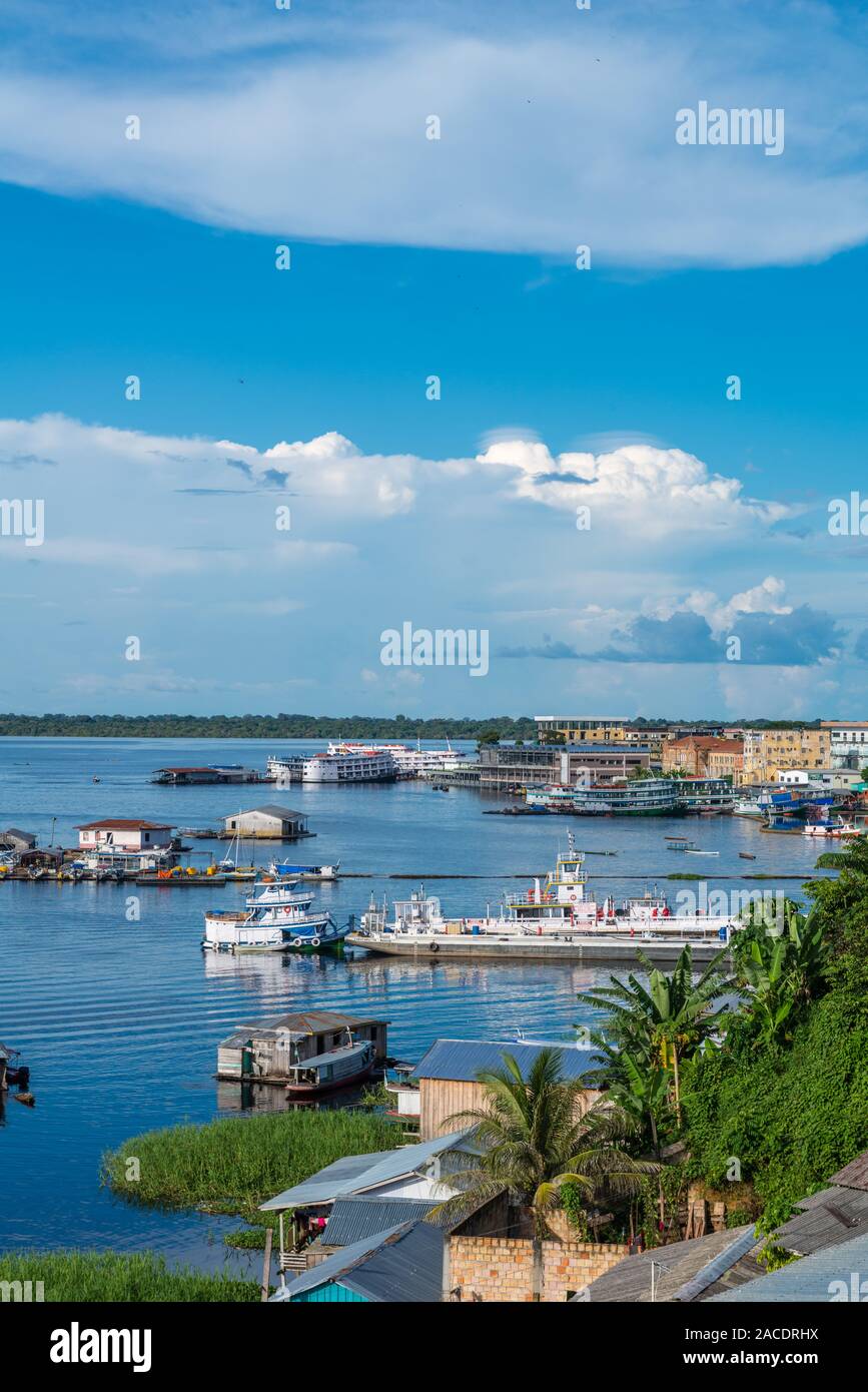 Swimming houses on Lake Tefé, small town of Tefé on Solimoes River ...