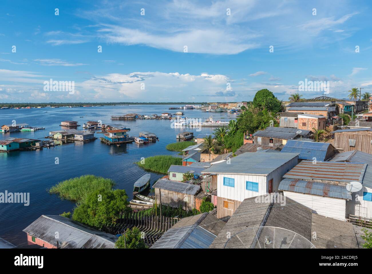 Swimming houses on Lake Tefé, small town of Tefé on Solimoes River ...