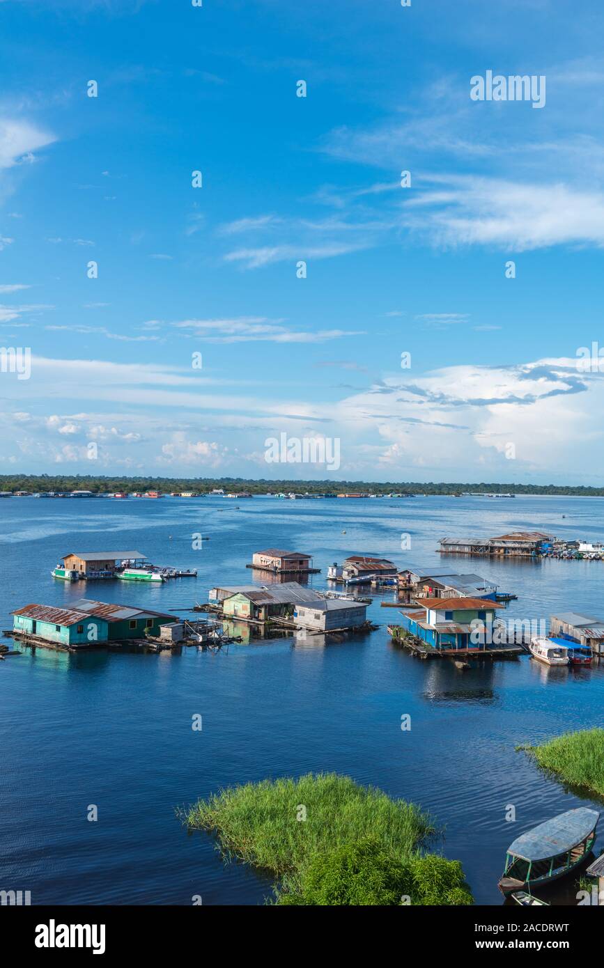 Swimming houses on Lake Tefé, small town of Tefé on SolimoesRiver ...