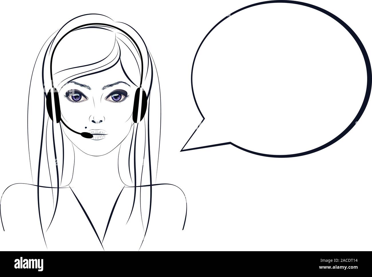 Simple portrait of a call center girl, illustration in line art style ...