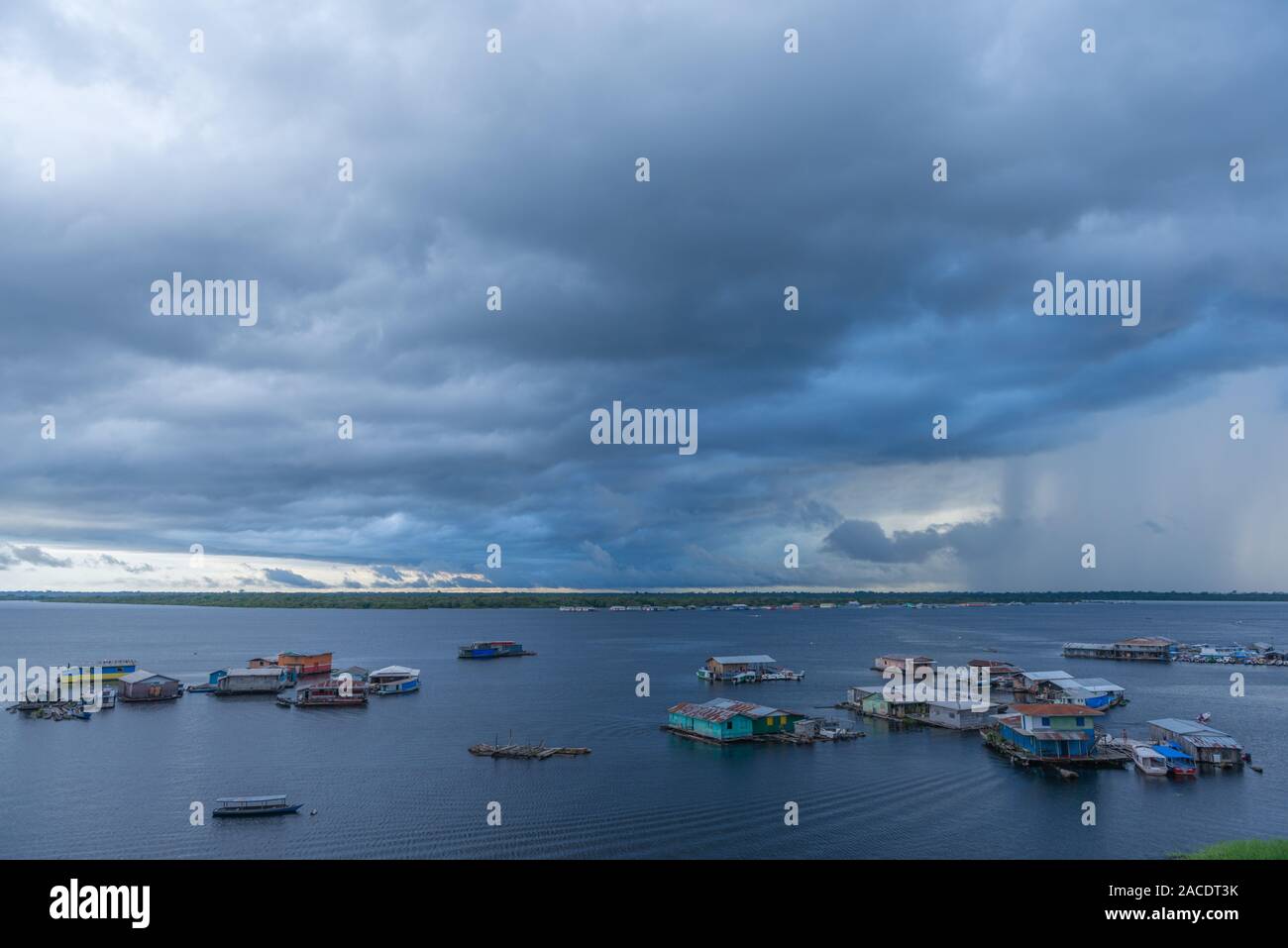 Swimming houses on Lake Tefé, small town of Tefé on Solimoes River ...