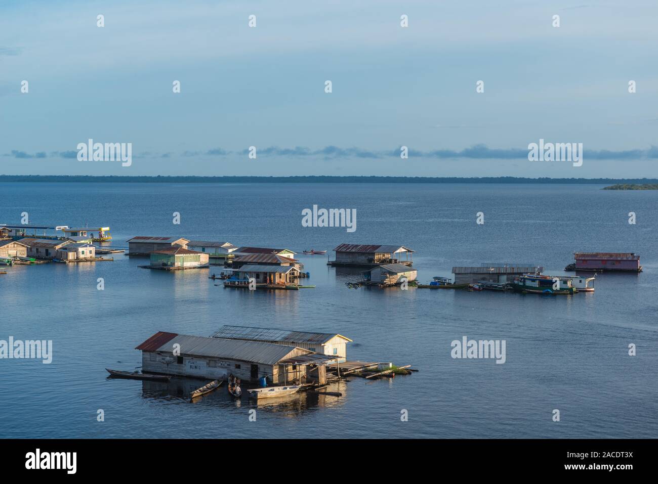 Swimming houses on Lake Tefé, small town of Tefé on Solimoes River ...